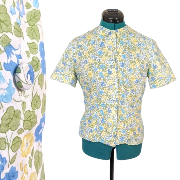 McMullen | Tops | 95s Cotton Blouse 50s Button Down Shirt Floral ...